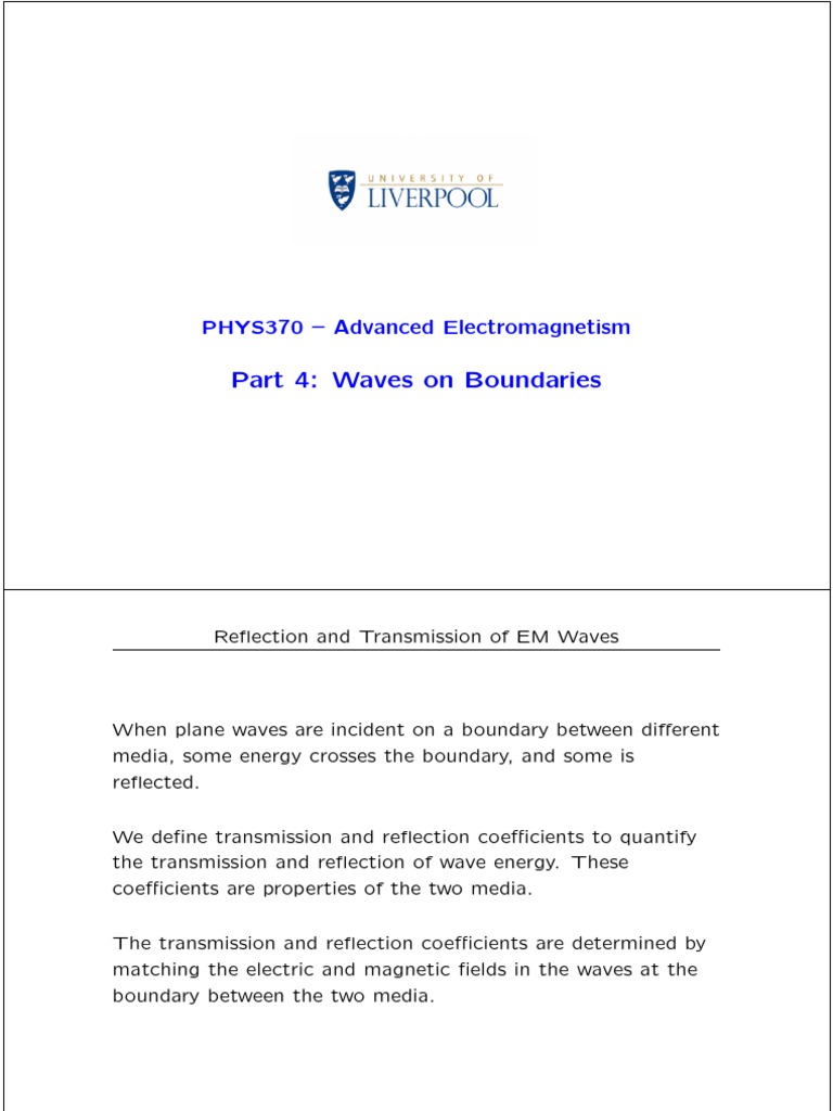 EM Wave Reflection and Transmission | PDF | Superconductivity | Refraction