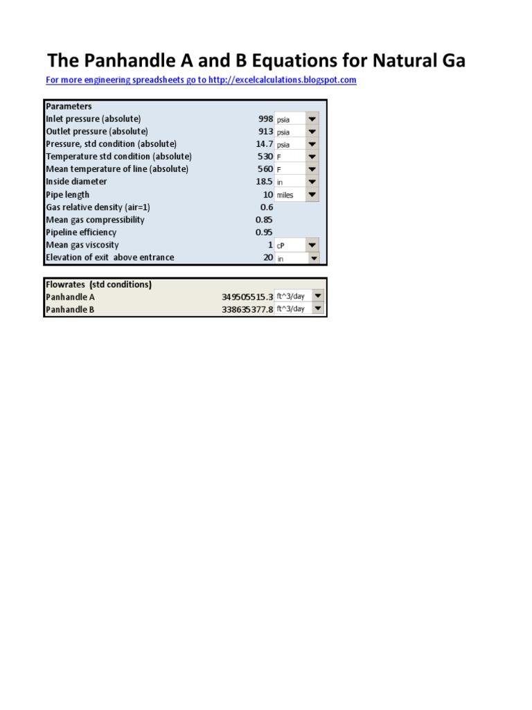 The Panhandle A and B Equations For Natural Gas Flow: Parameters | PDF