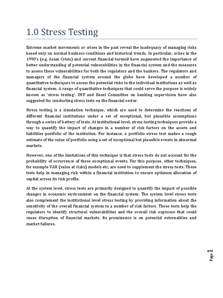 1.0 Stress Testing | PDF | Market Liquidity | Financial Markets