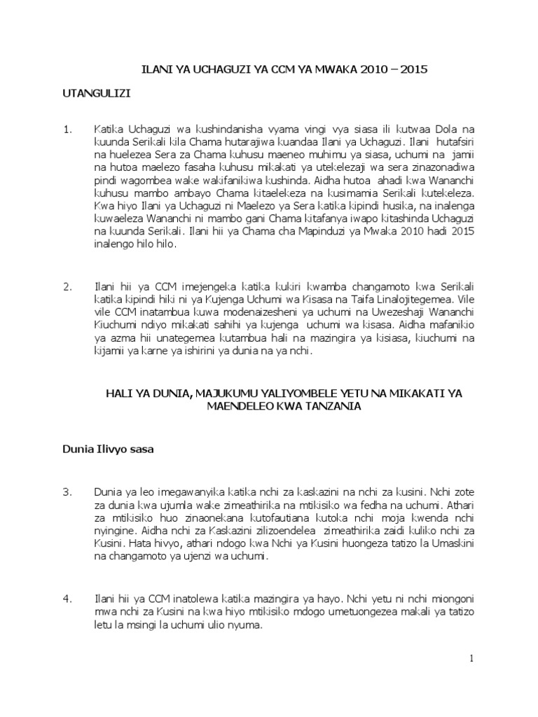 Ilani Ya CCM 2010 - 2015 | PDF