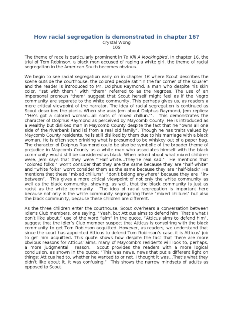 How Is Racial Segregation Demonstrated in Chapter 16 of To Kill A ...