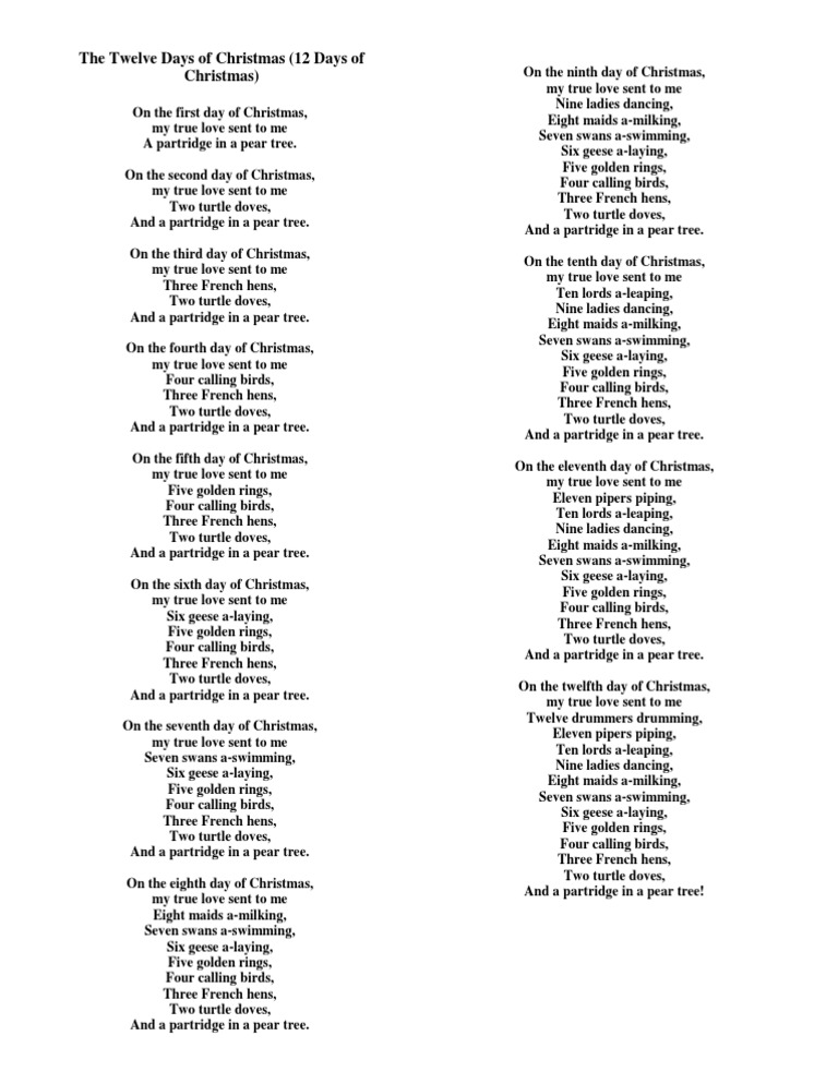Twelve Days of Christmas Lyrics | PDF | Art | Mystery, Thriller & Crime ...