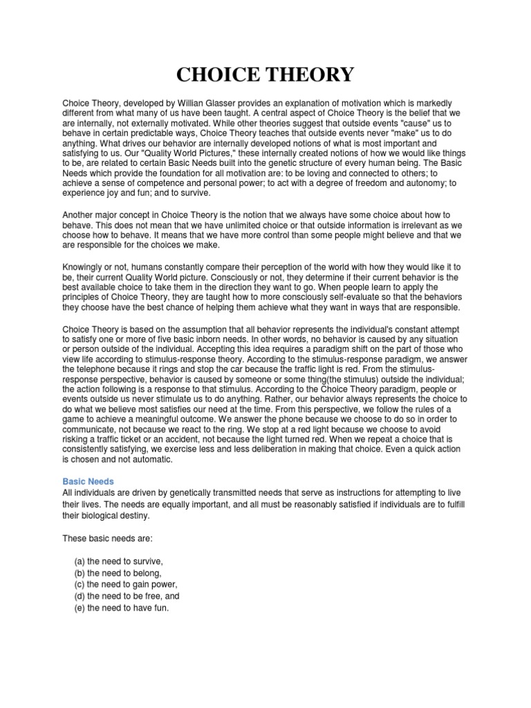 Choice Theory: Basic Needs | Download Free PDF | Motivation | Motivational