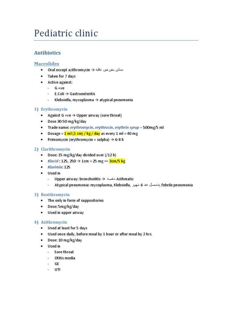 Pediatric Clinic | PDF | Dose (Biochemistry) | Chemistry