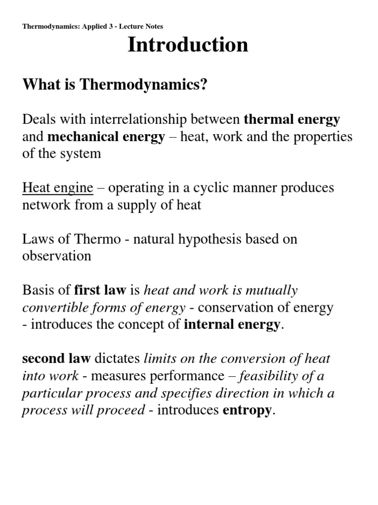 Introduction To Thermodynamics | PDF | Heat | Pressure