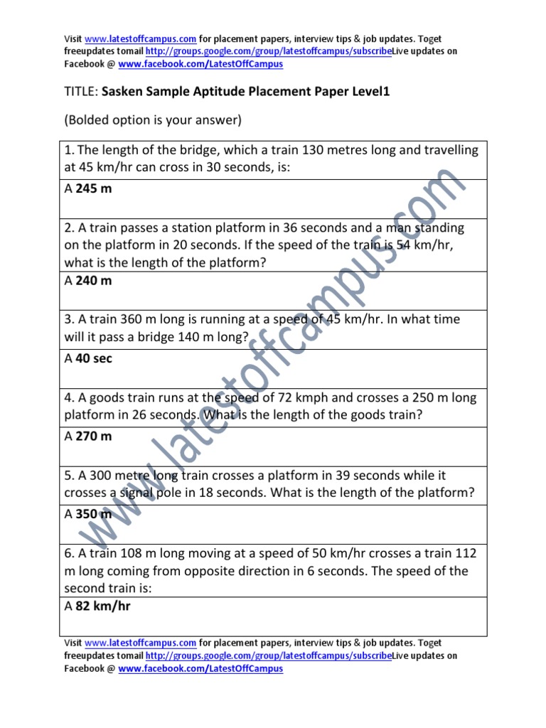 Sasken Sample Aptitude Placement Paper Level1 | PDF | Discounting ...