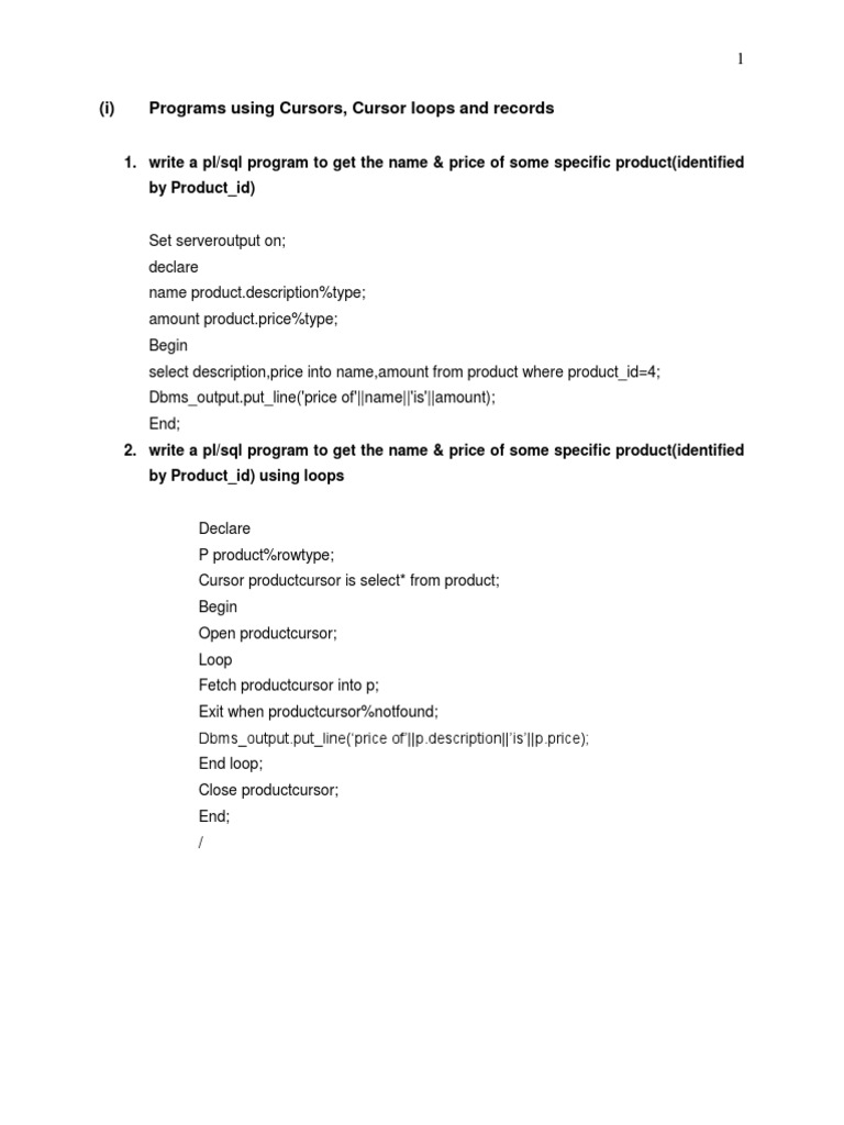(I) Programs Using Cursors, Cursor Loops and Records | PDF | Pl/Sql | Sql
