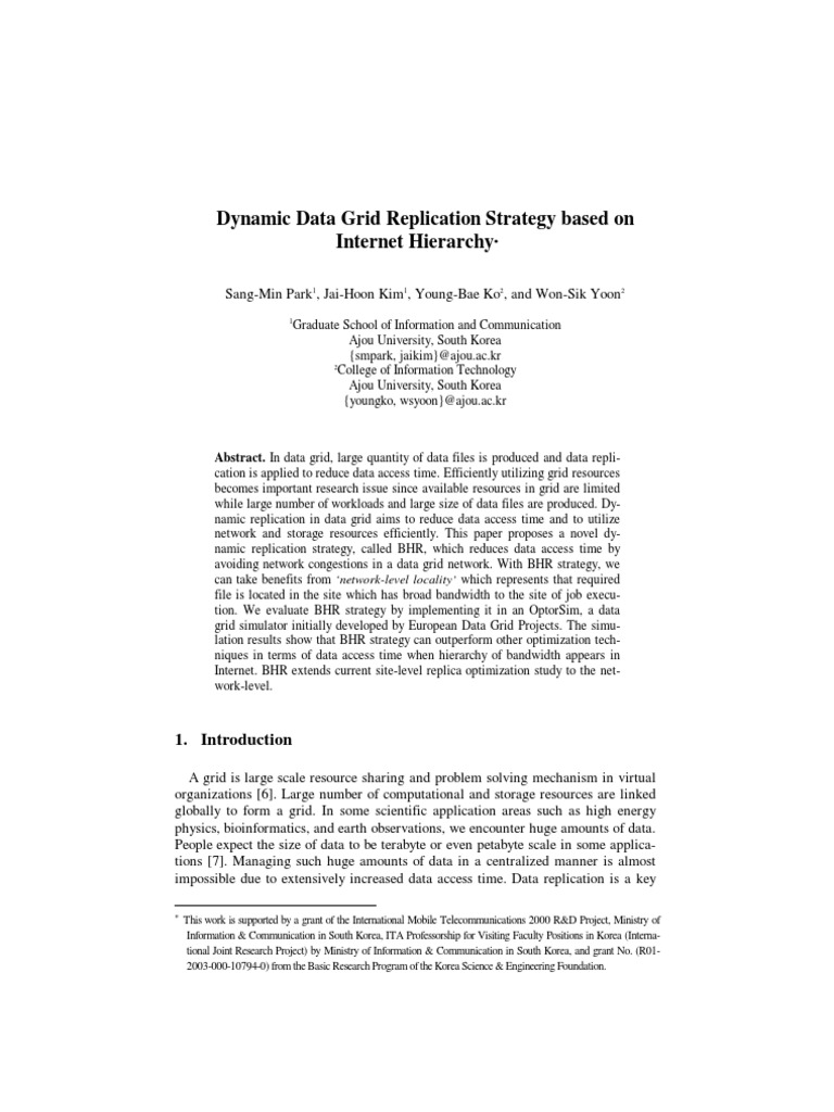 Dynamic Data Grid Replication Strategy Based On Internet Hierarchy | PDF | Replication ...