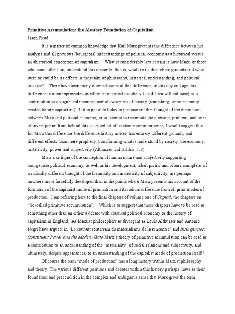 Primitive Accumulation: The Aleatory Foundation of Capitalism | PDF ...