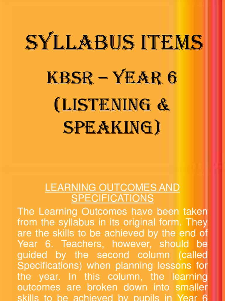 Year 6 Listening & Speaking Syllabus | PDF | Question | Rhyme