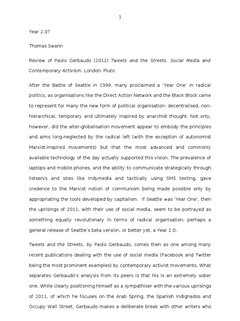 Book Review of Tweets and The Streets by Paolo Gerbaudo | PDF | Twitter ...
