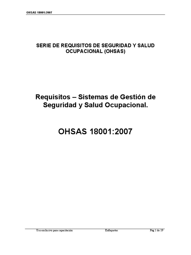Ohsas 18001-2007 PDF | PDF | Planificación | Bienestar
