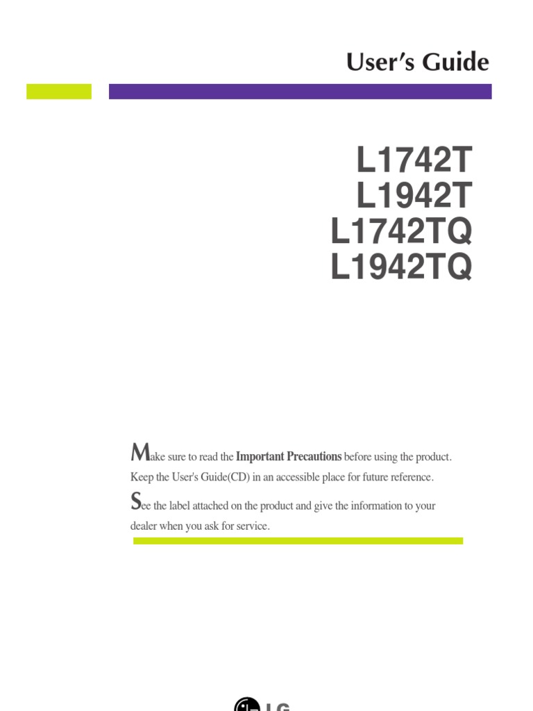 L1742T L1942T L1742TQ L1942TQ: User's Guide | PDF | Computer Monitor | Display Resolution
