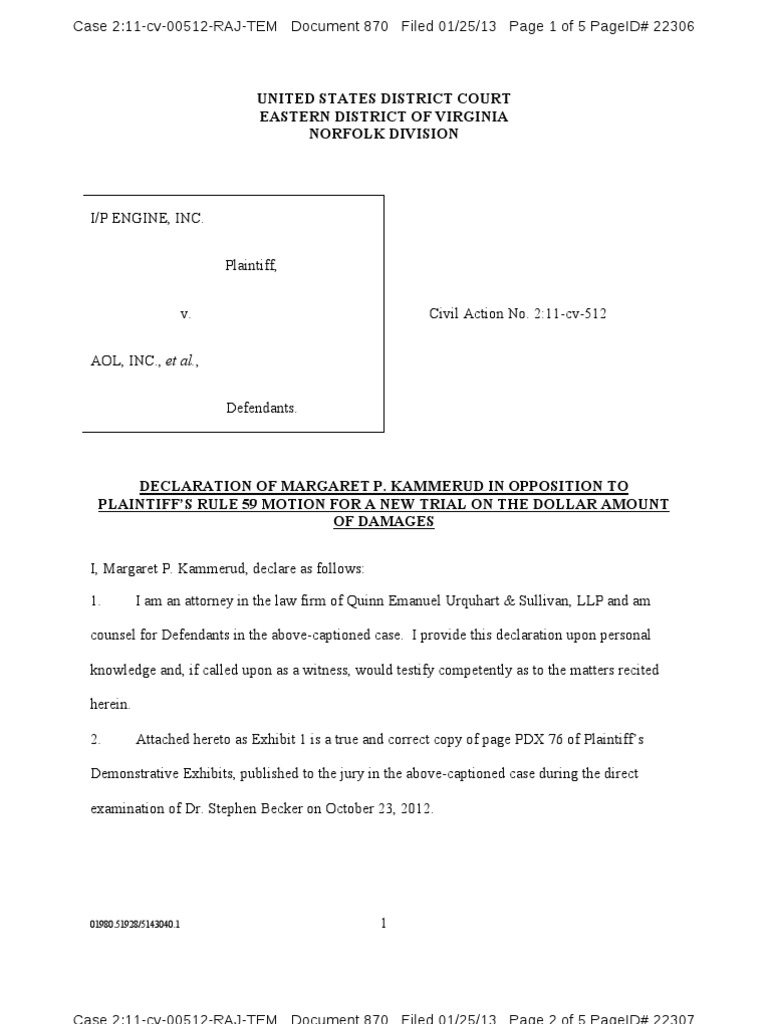 870 - Declaration of Margaret Kammerud Opposition To Rule 59 Motion For ...