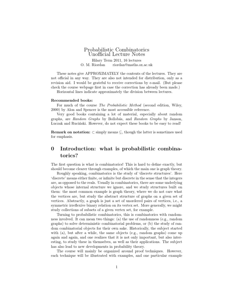 Probabilistic Combinatorics Notes | PDF | Combinatorics | Graph Theory