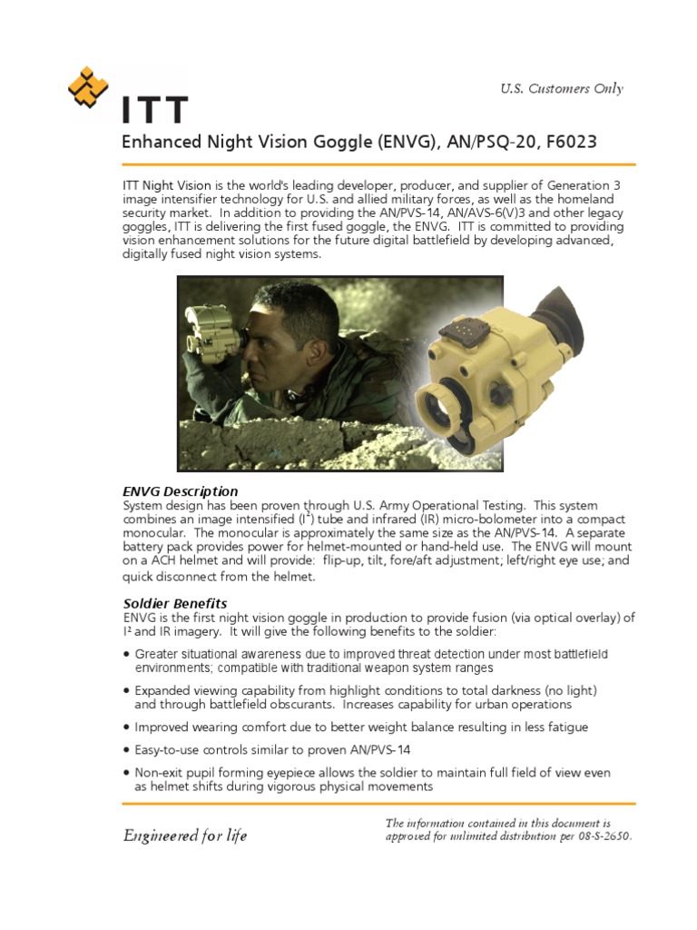 Enhanced Night Vision Goggle (ENVG), AN/PSQ-20, F6023 | PDF | Equipment ...