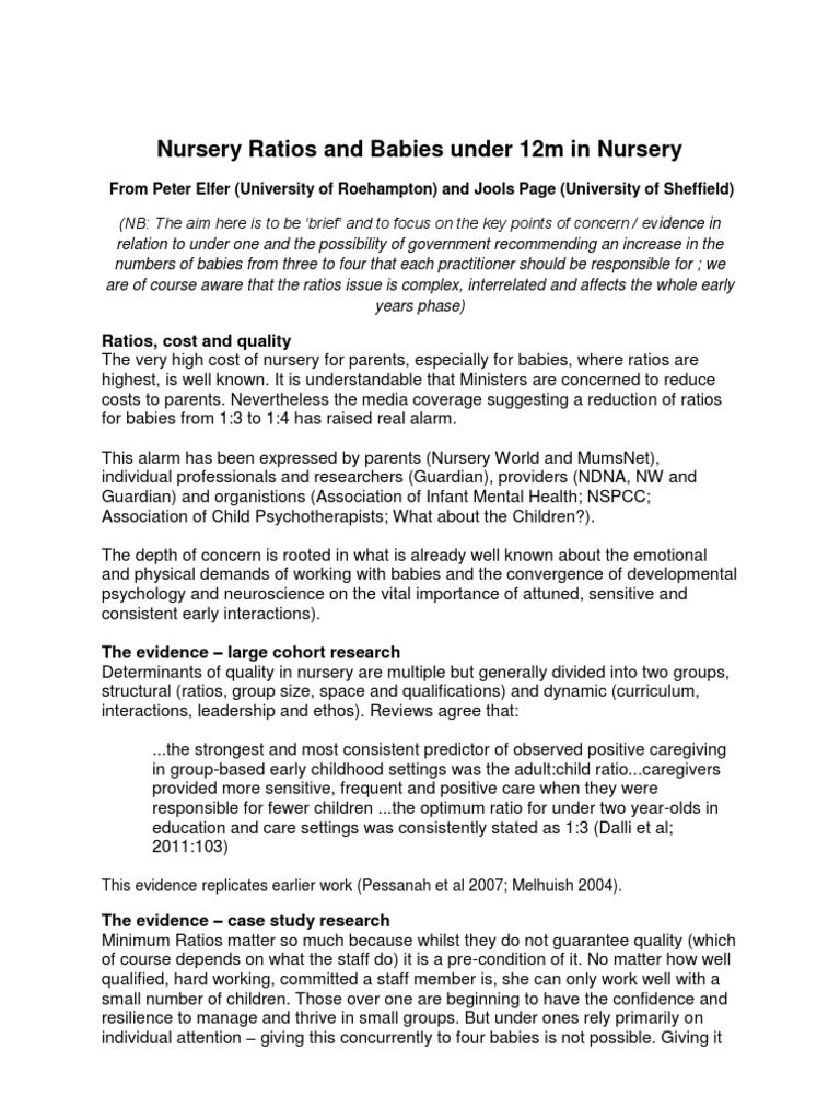 Nursery Ratios and Babies Under 12m in Nursery | PDF | Preschool | Infants