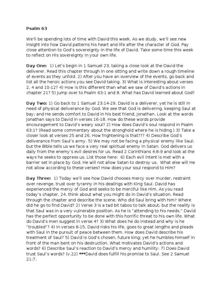 Psalm 63 | PDF | David | Saul