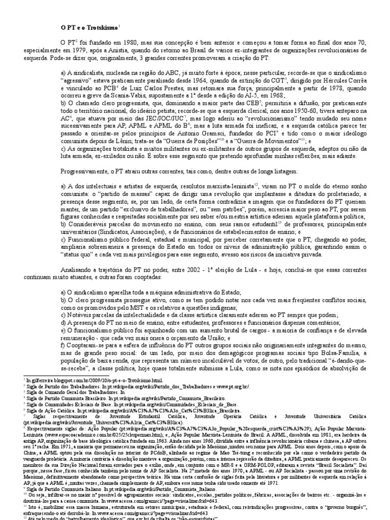 O PT e o Trotskismo | PDF | Leon Trotsky | Marxismo