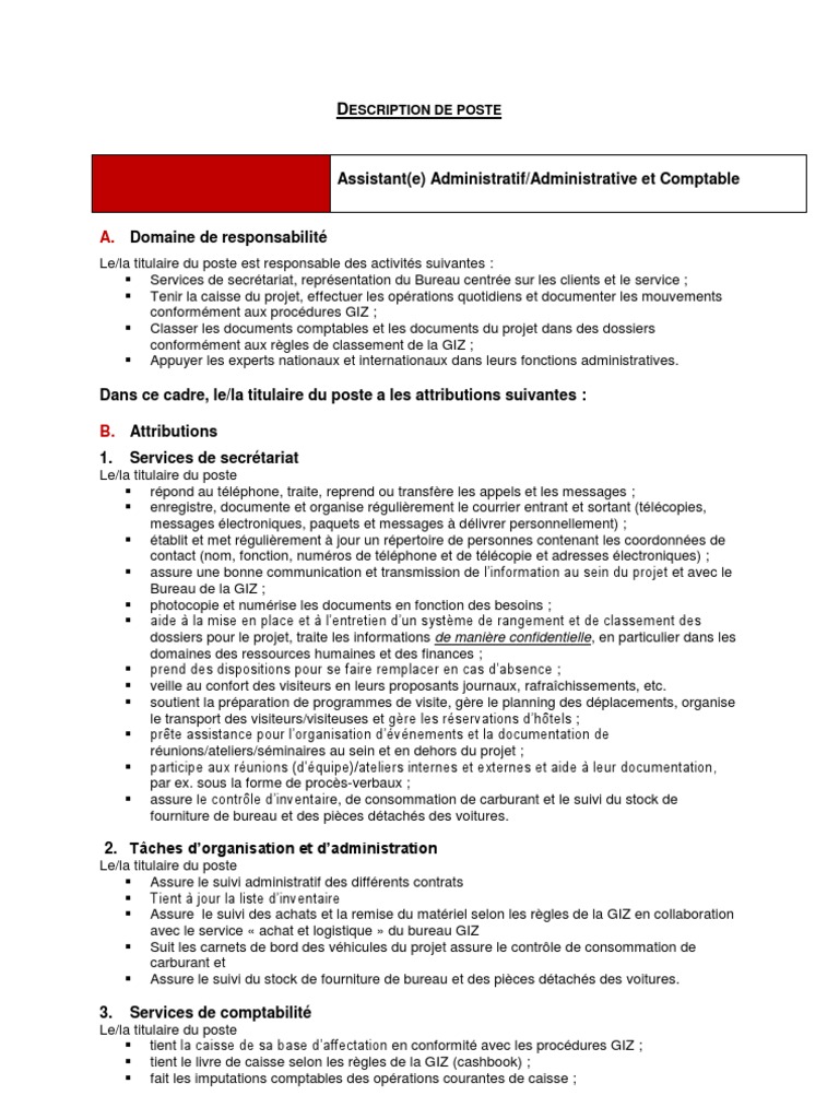 Description de Poste_Assistant Administratif Et Comptable_PACCS 2013 | Informatique | Connaissances