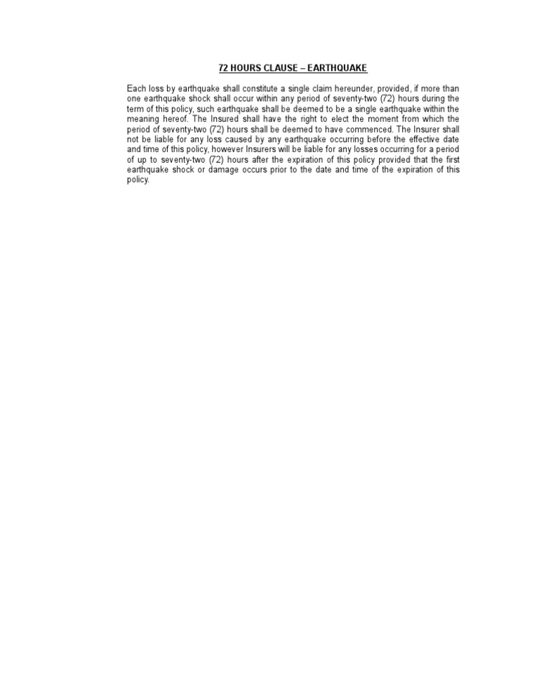 72 Hours Clause - Earthquake | PDF | Law | Technology & Engineering