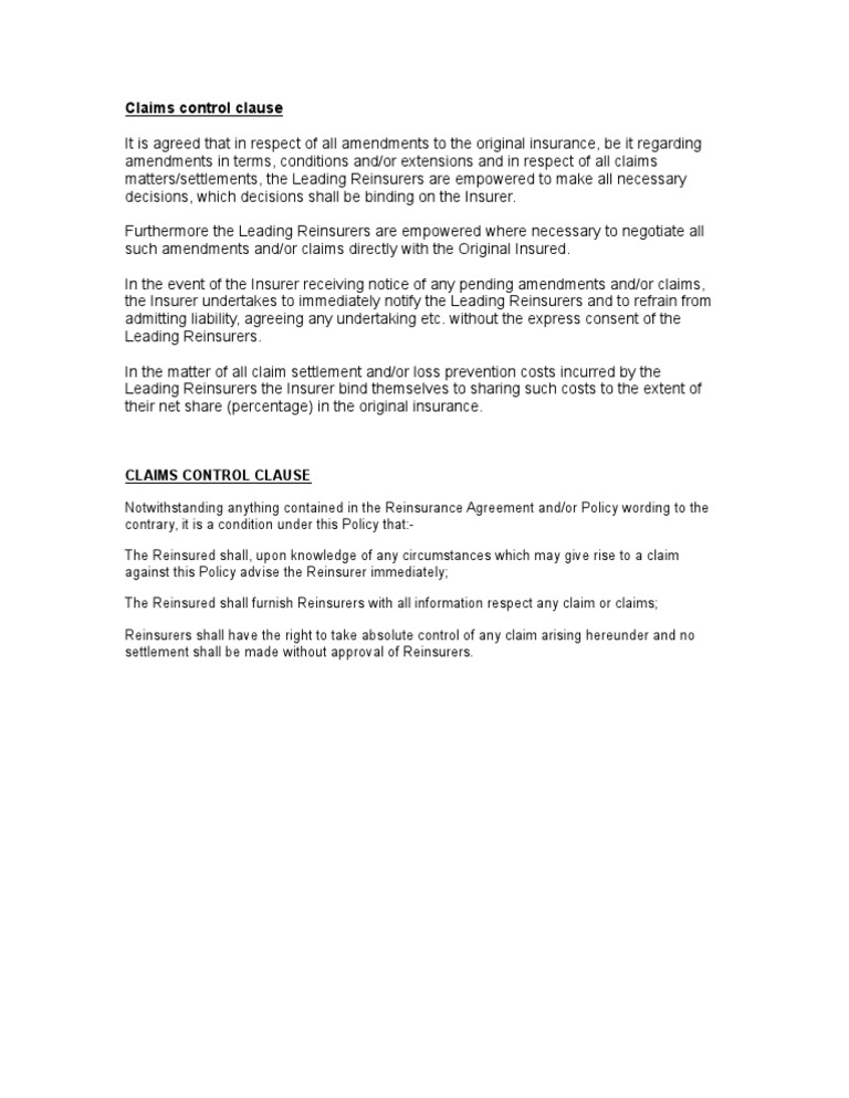 Claim Control Clause | PDF