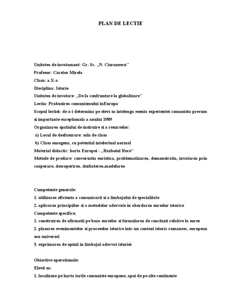 Plan de Lectie | PDF