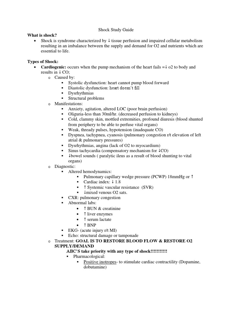 Shock Study Guide | Download Free PDF | Shock (Circulatory) | Sepsis