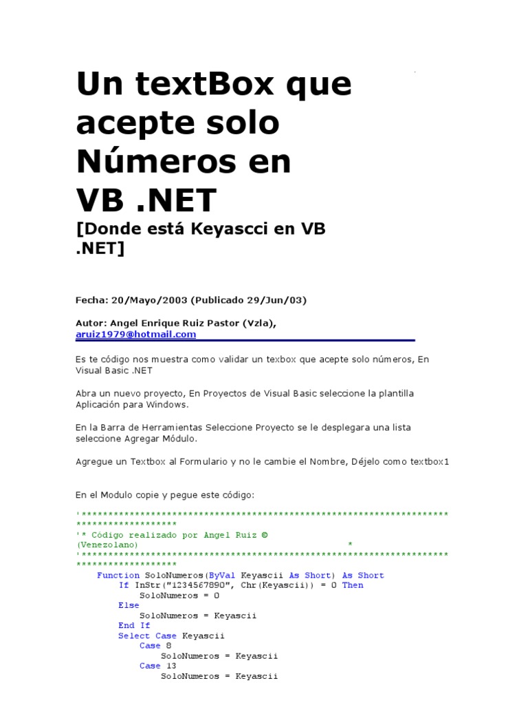 Un Textbox Que Acepte Solo Números en VB | PDF | Herramientas de ...