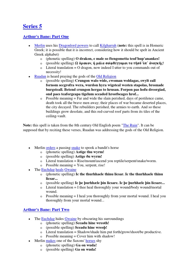 Merlin Spells s5 | PDF