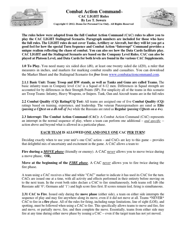 Combat Action Command LIGHT Rules | PDF | Infantry | Wars & Military