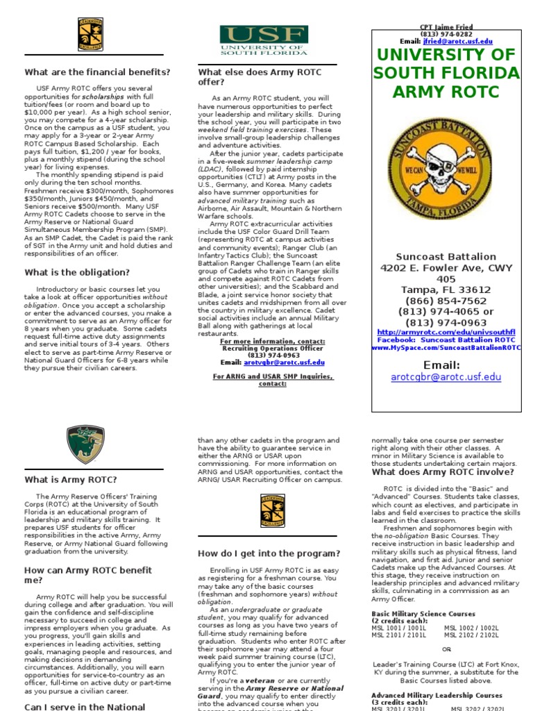 USF Army ROTC Brochure | PDF | Reserve Officers' Training Corps ...