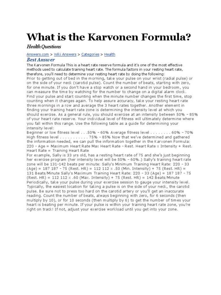 Formula Karvonen | Heart Rate | Pulse