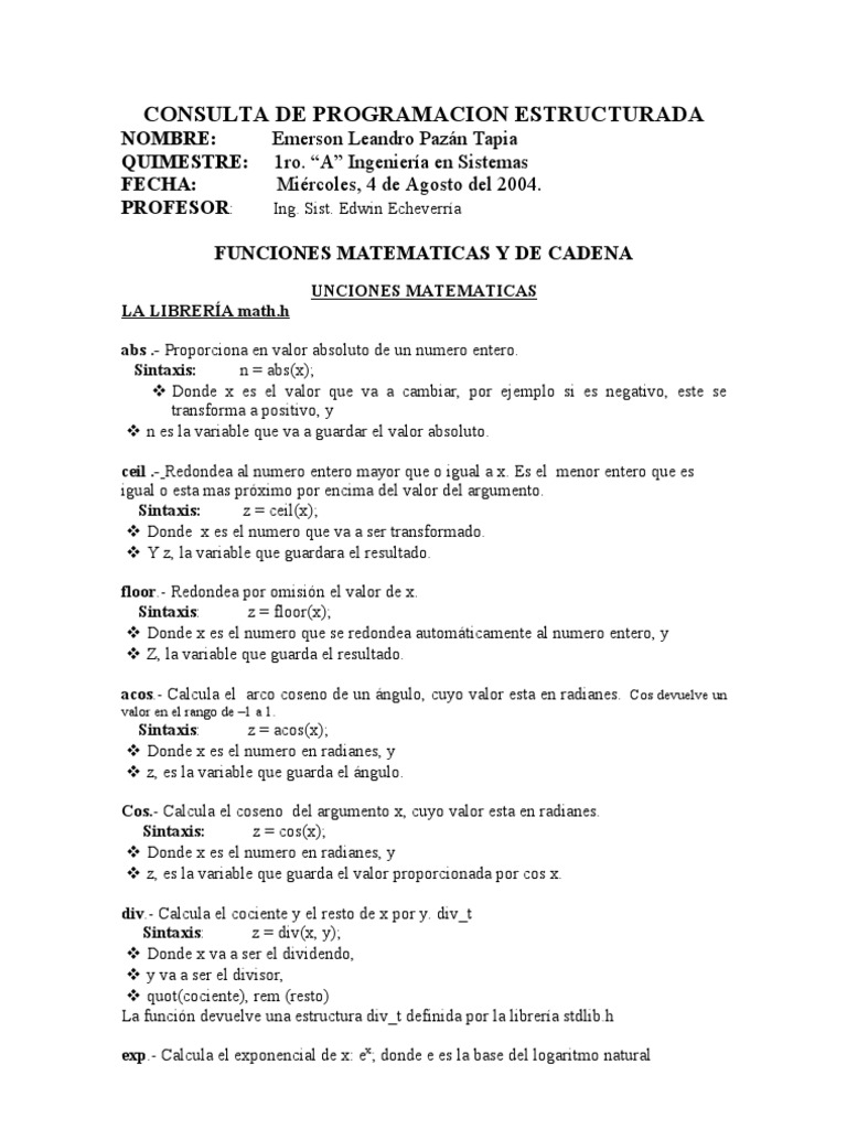 Libreria Math.h | PDF | Cadena (informática) | Logaritmo