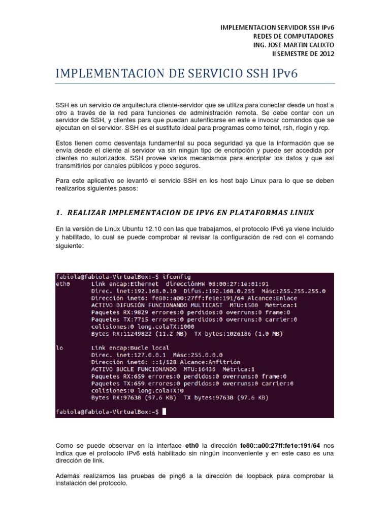 SSH IPv6 | PDF | Servidor (Computación) | Yo Pv6