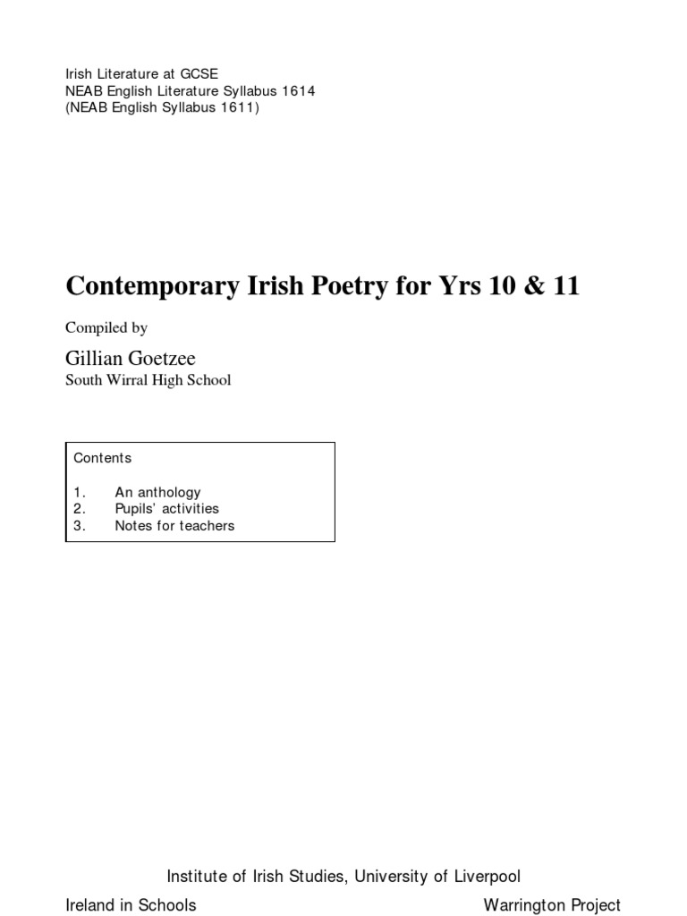 Contemporary Irish Poetry For Years 10 & 11 | PDF | Irish Poetry | Ireland