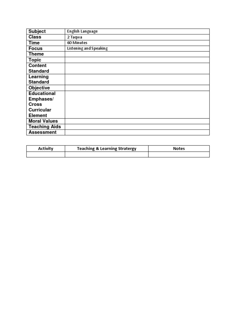 English Listening & Speaking Plan | PDF