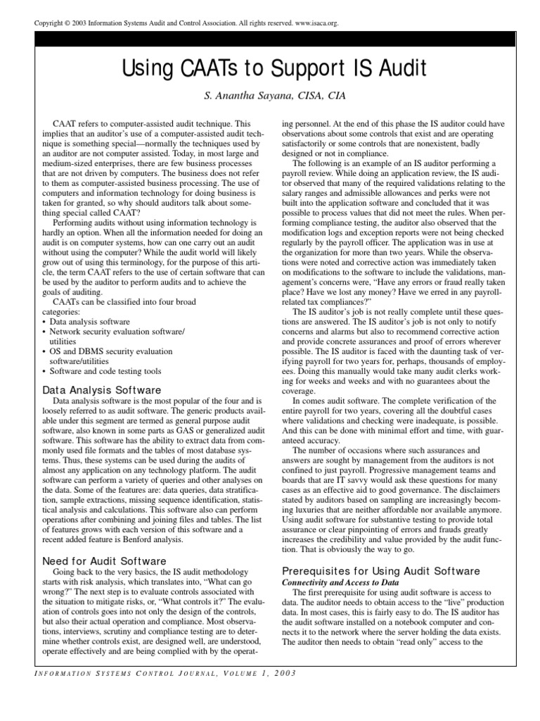 Using CAATs To Support IS Audit | PDF | Software Testing | Databases
