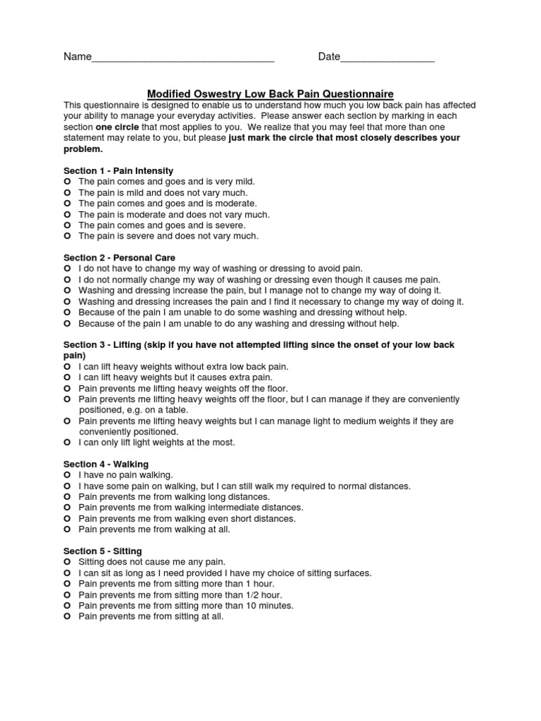 Back Questionnaire | PDF