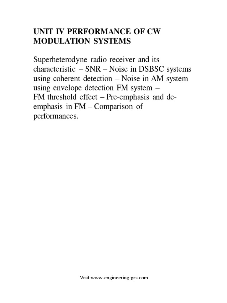 Unit Iv Performance of CW Modulation Systems | Download Free PDF | Frequency Modulation | Signal ...