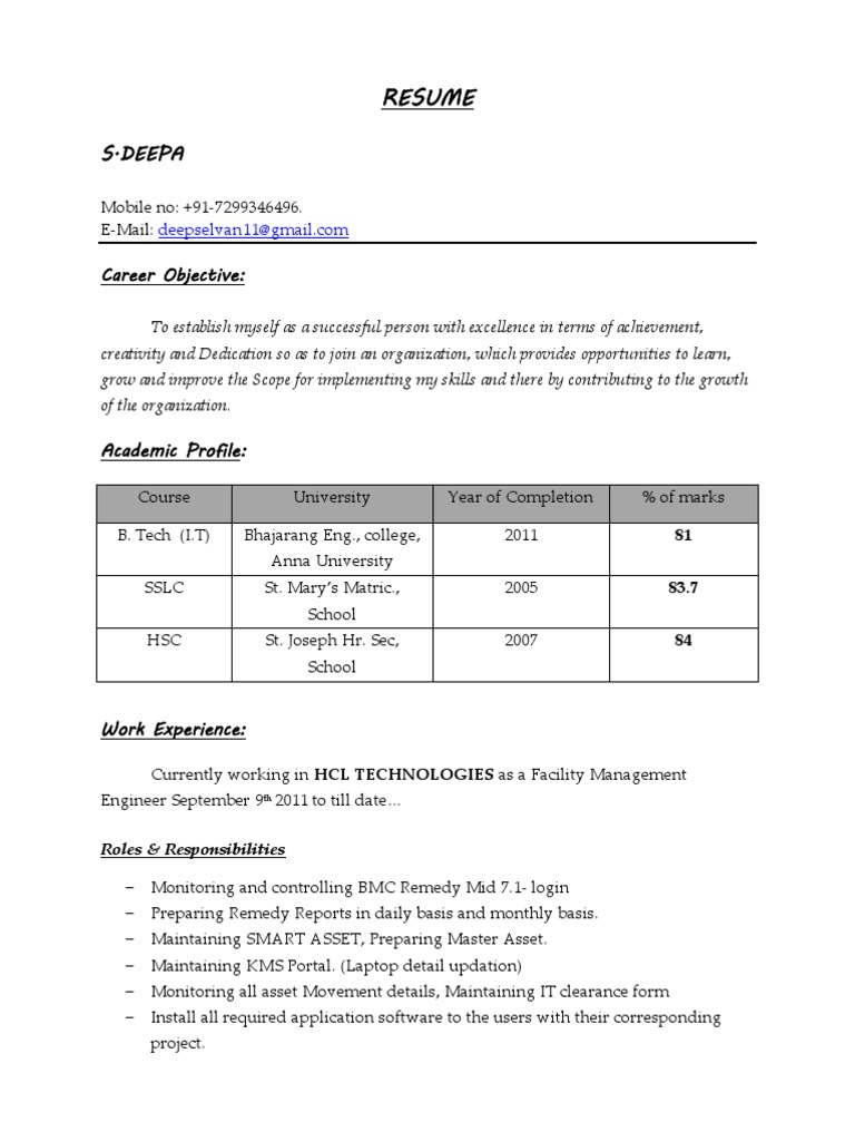 S.Deepa: Resume | PDF | Microsoft Sql Server | Xml