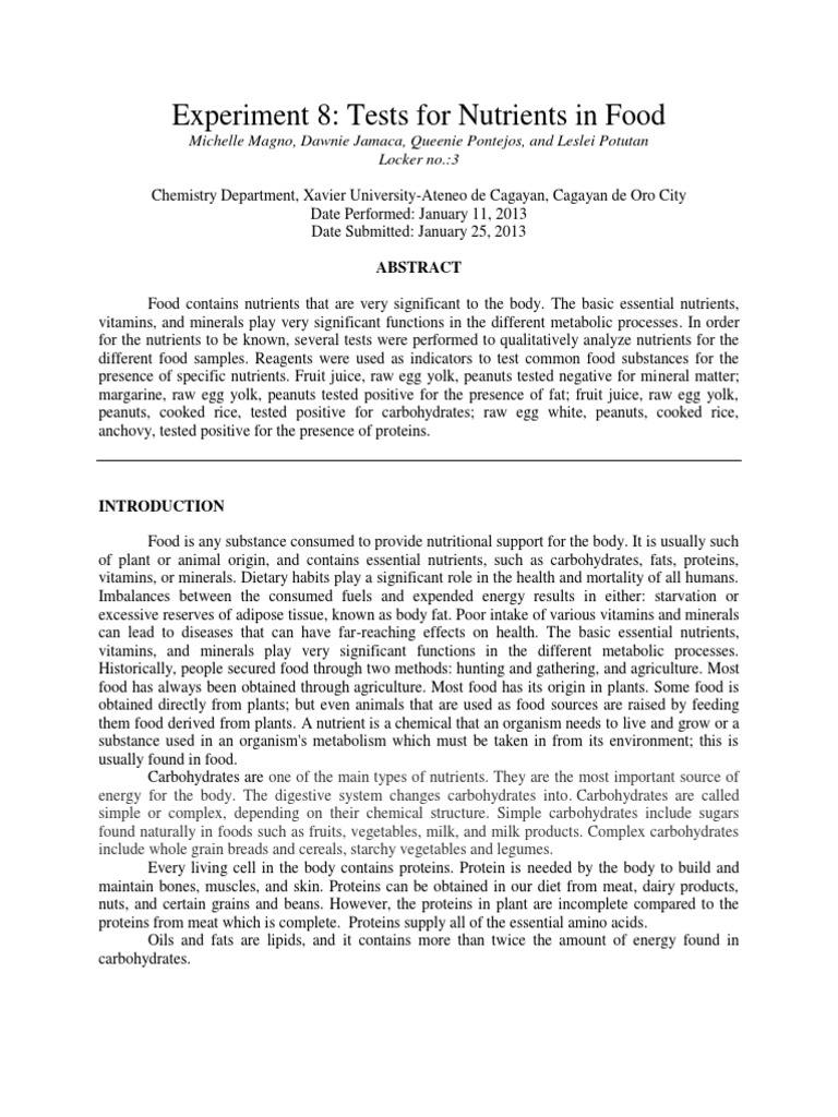 Nutrient Testing in Food Samples | PDF | Nutrients | Carbohydrates