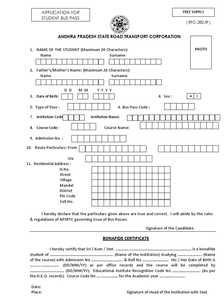 Bus Pass Application Form | PDF | Government And Personhood | Government