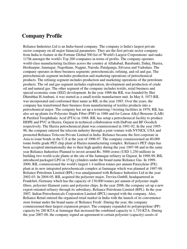 Company Profile | PDF | Industries | Companies