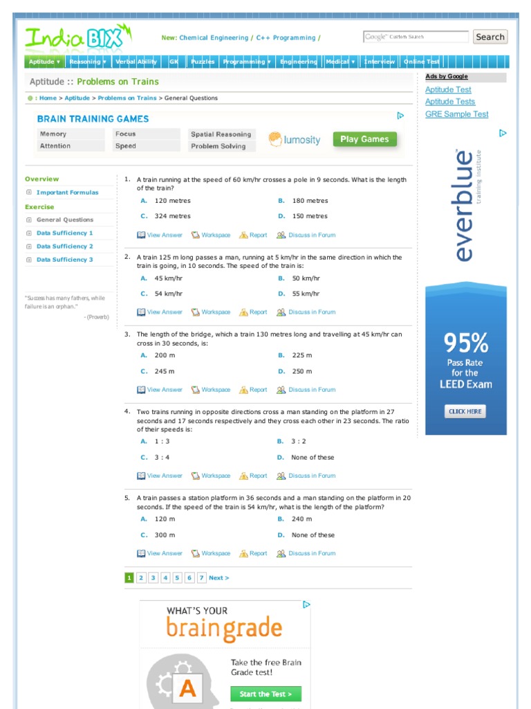 HTTP WWW Indiabix Com Aptitude Problems On Trainsp | PDF