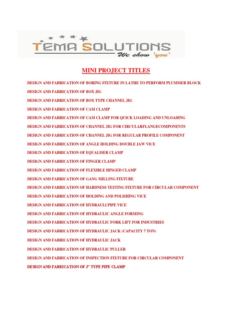 Mechanical Mini Project Titles | PDF
