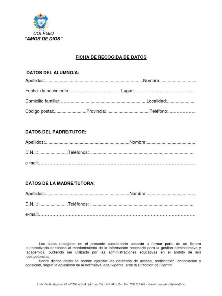 Ficha de Recogida de Datos | PDF