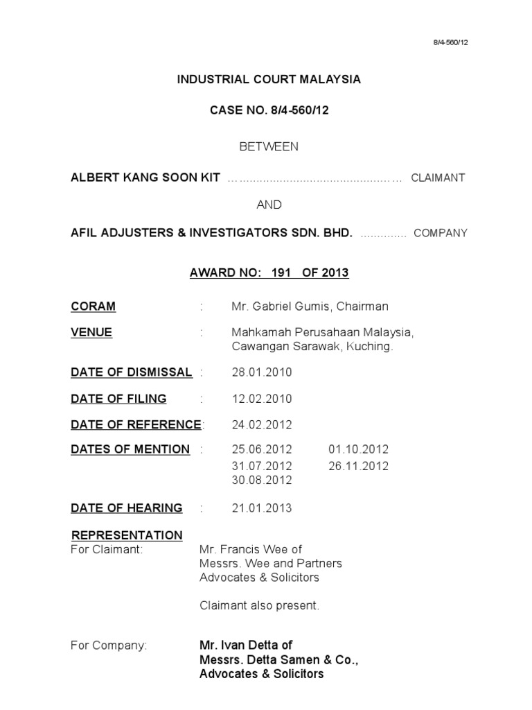 Case No. 8/4-560/12 Between Albert Kang Soon Kit