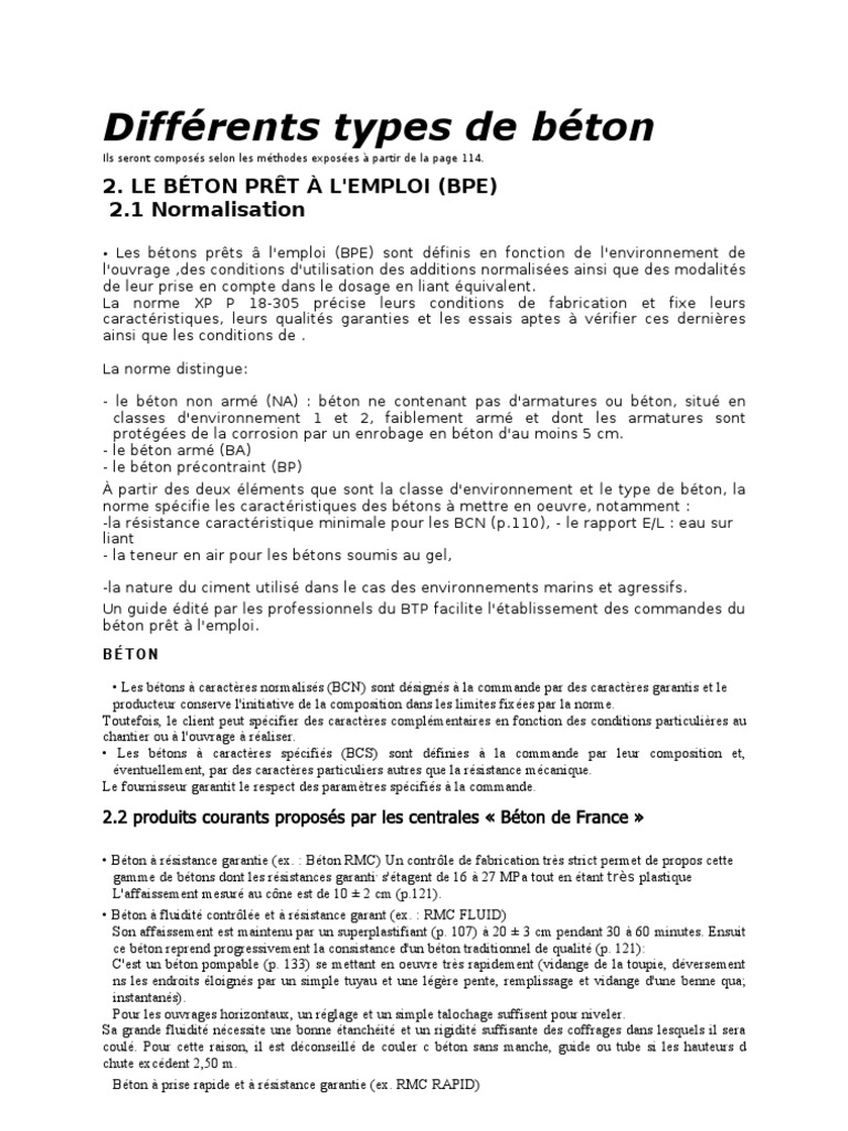Types de béton et leurs caractéristiques | PDF | Béton | Ciment