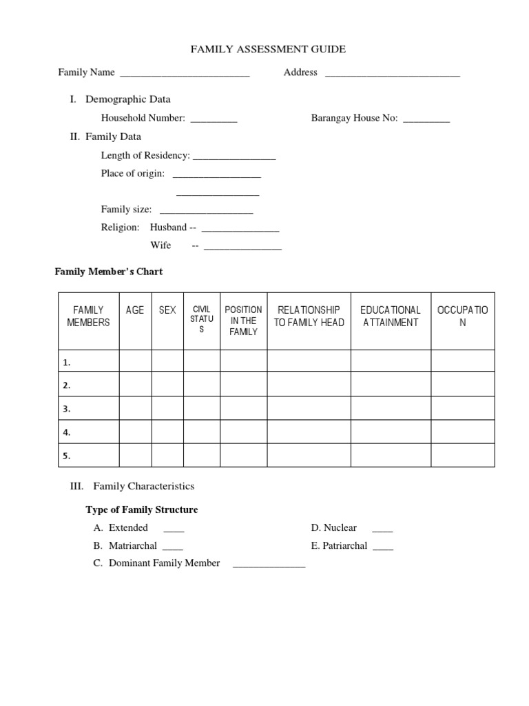 Family Assessment Guide | PDF | Waste | Wellness